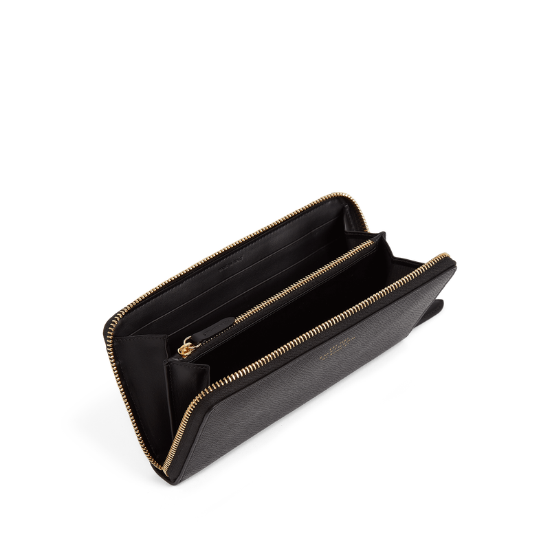 Large Zip Around Purse in Panama in black | Smythson Large Zip Around Purse in Panama in black | Smythson
